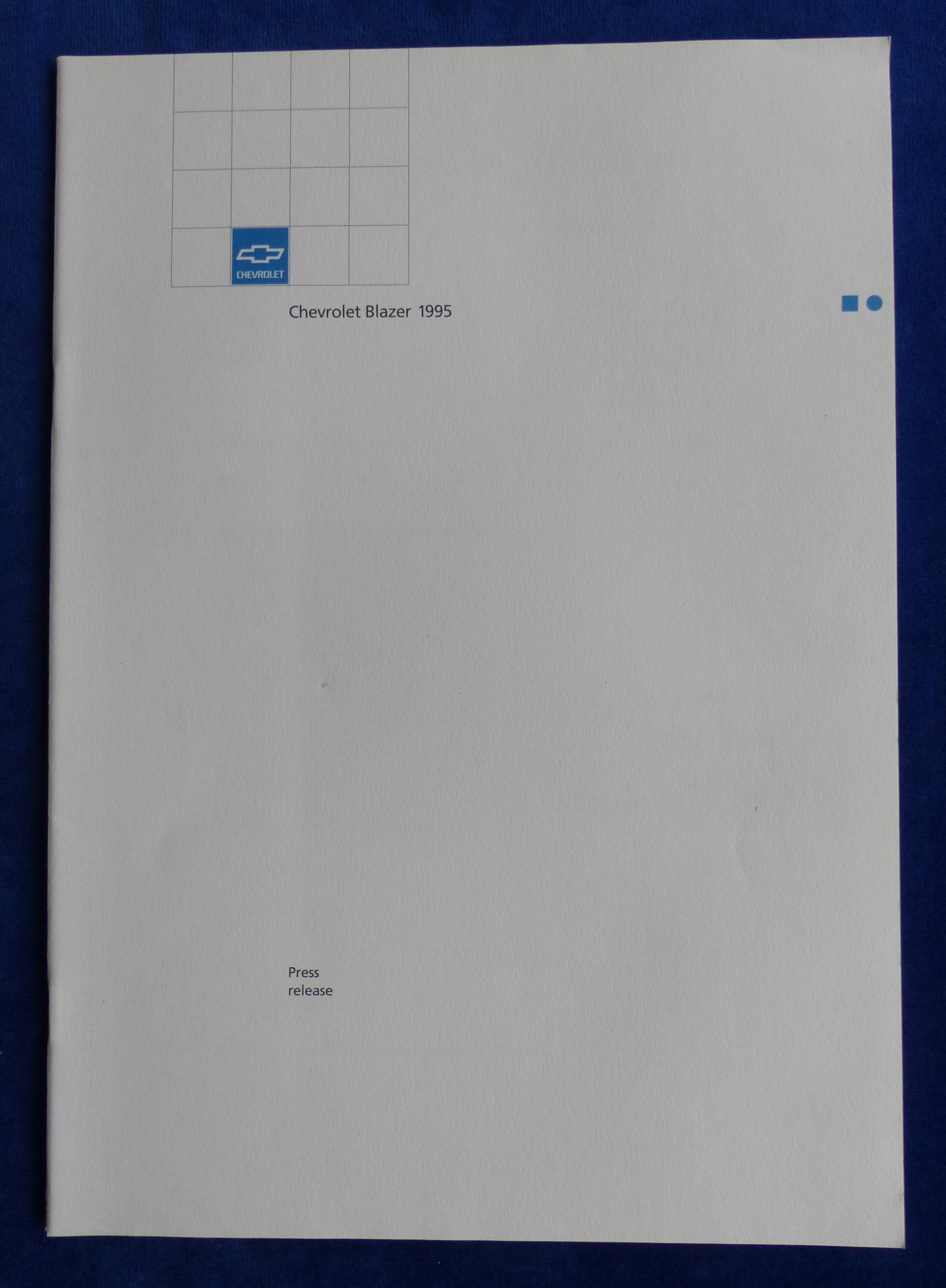 Chevrolet 1995 Blazer - Pressemappe press-kit 01.1995 Europe englisch ...