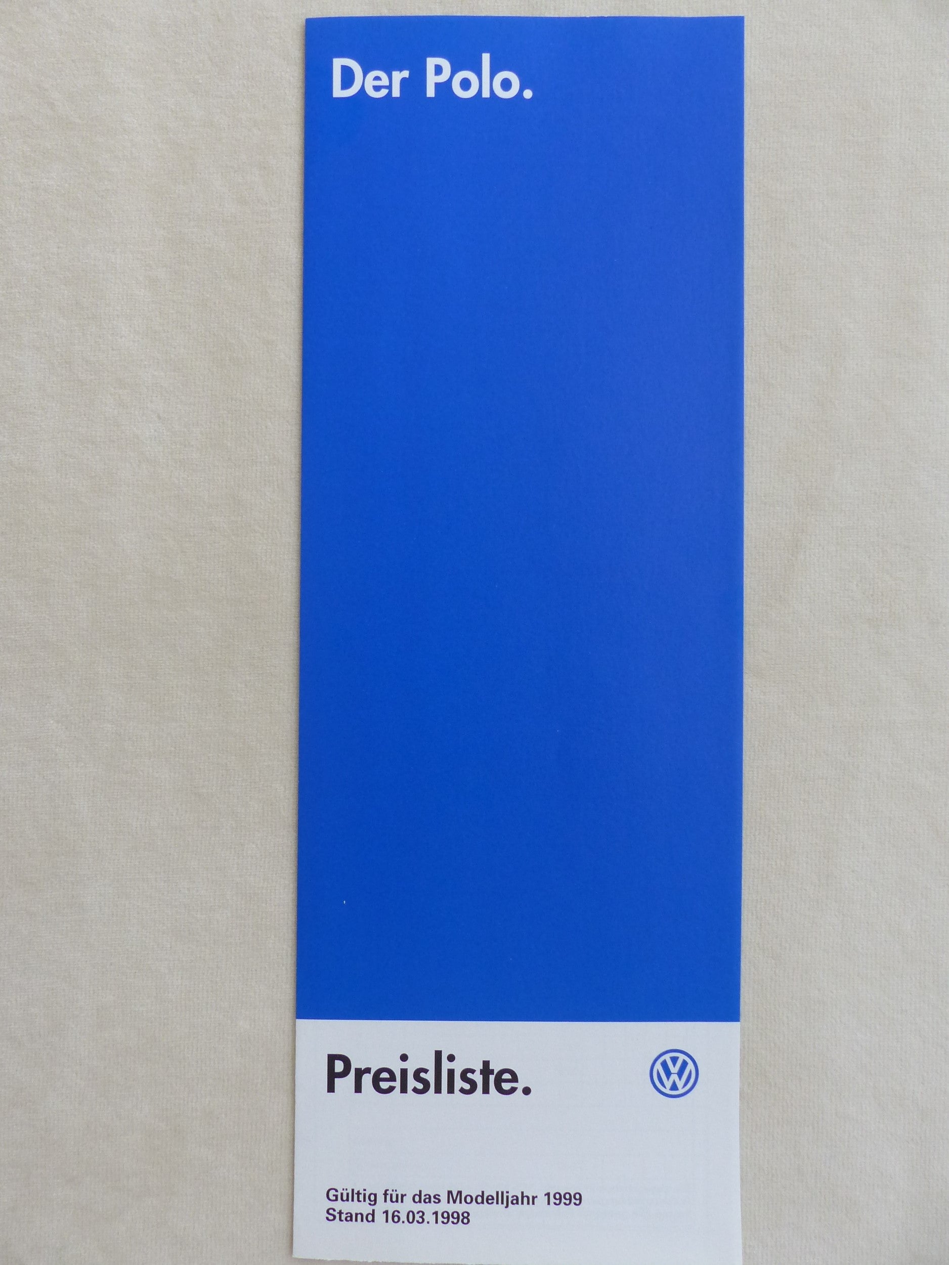 VW Polo 16V Colour Concept - Preisliste MJ 1999 - Prospekt Brochure 03 ...