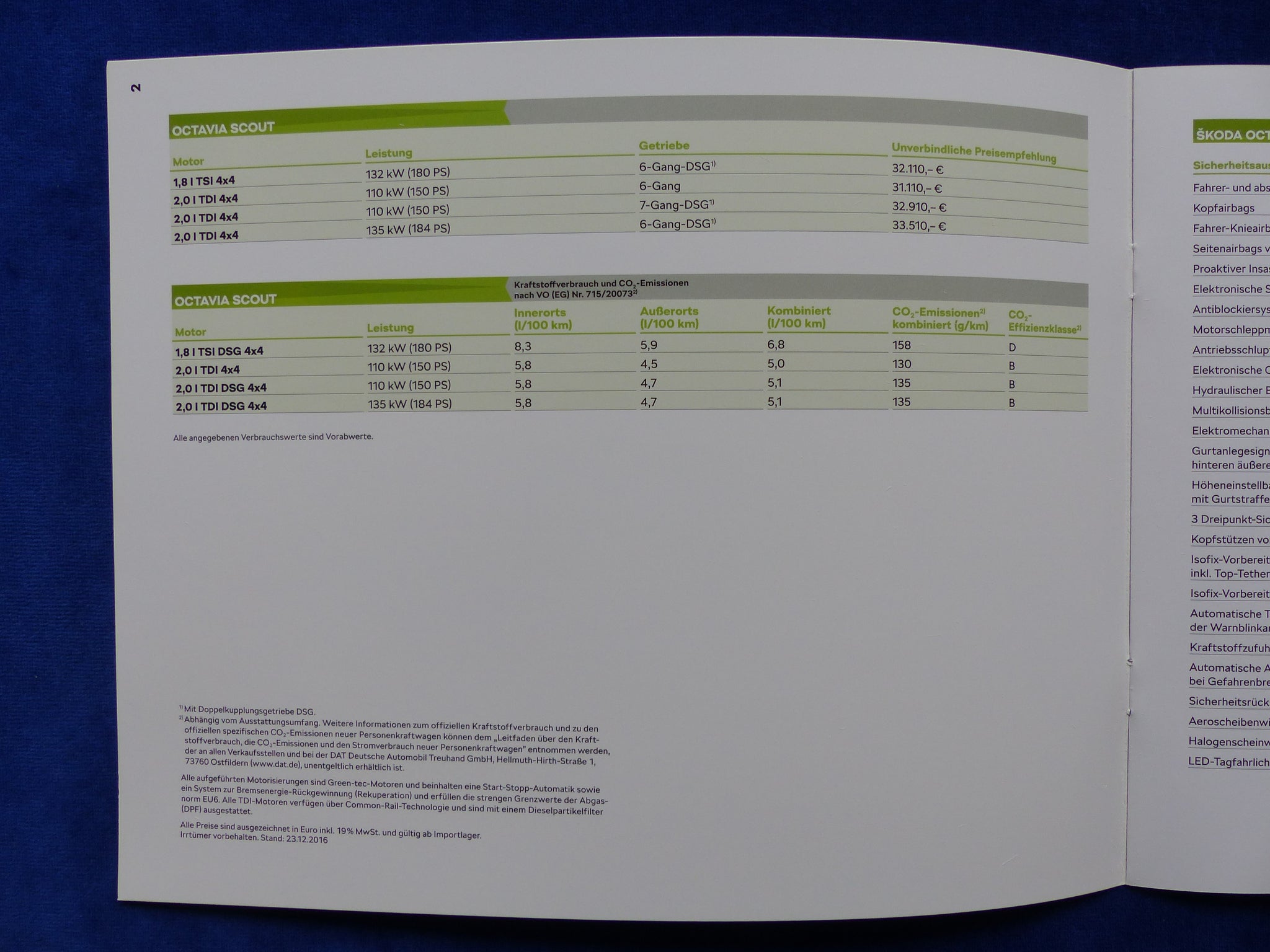 Skoda Octavia Scout - Preisliste MJ 2018 - Prospekt Brochure 02.2017 ...