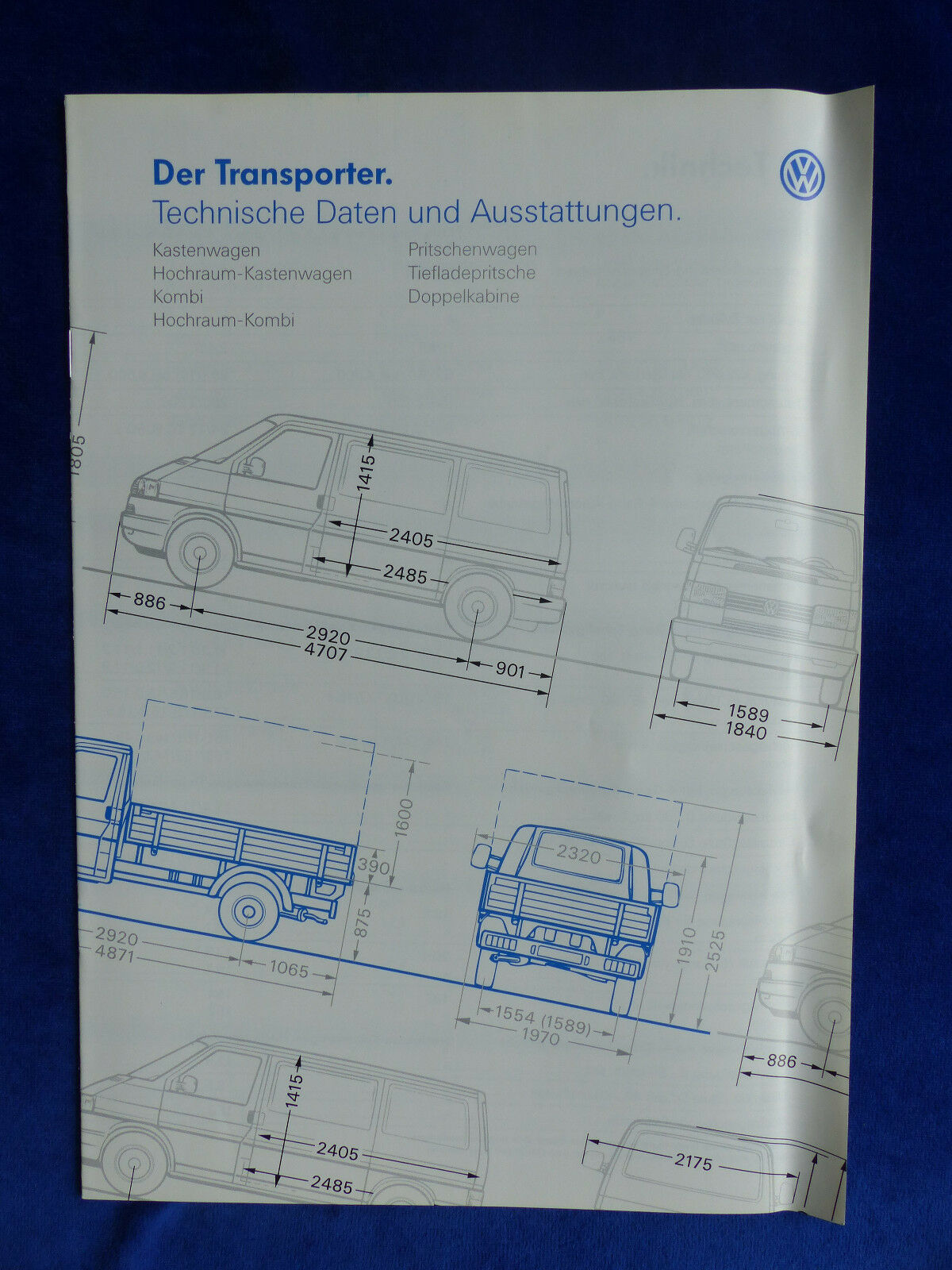 VW Transporter T4 - Daten & Ausstattungen MJ 1997 - Prospekt Brochure ...